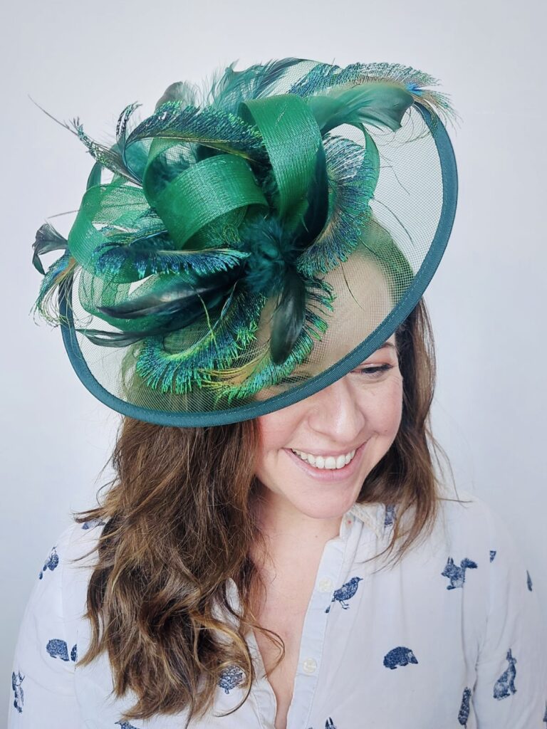 Green peacock fascinator - Spent Shells